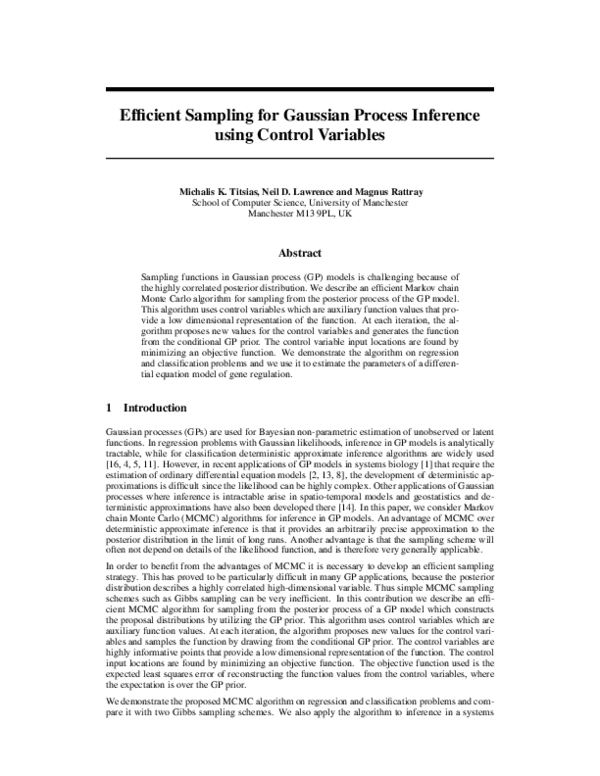 (PDF) Efficient Sampling for Gaussian Process Inference using Control Variables | Michalis ...