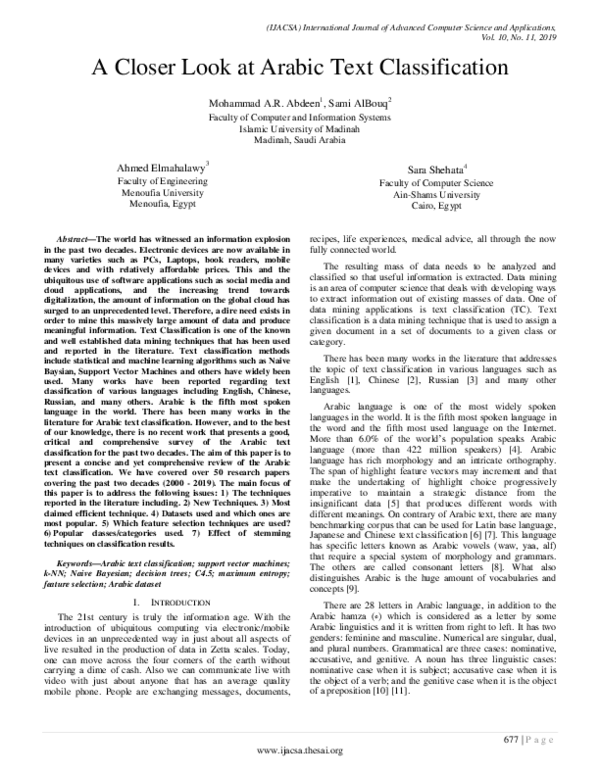 (PDF) A Closer Look at Arabic Text Classification