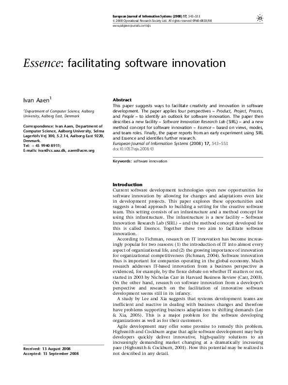 (PDF) Essence: facilitating software innovation