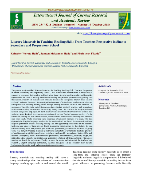 (PDF) Literary Materials in Teaching Reading Skill: From Teachers ...