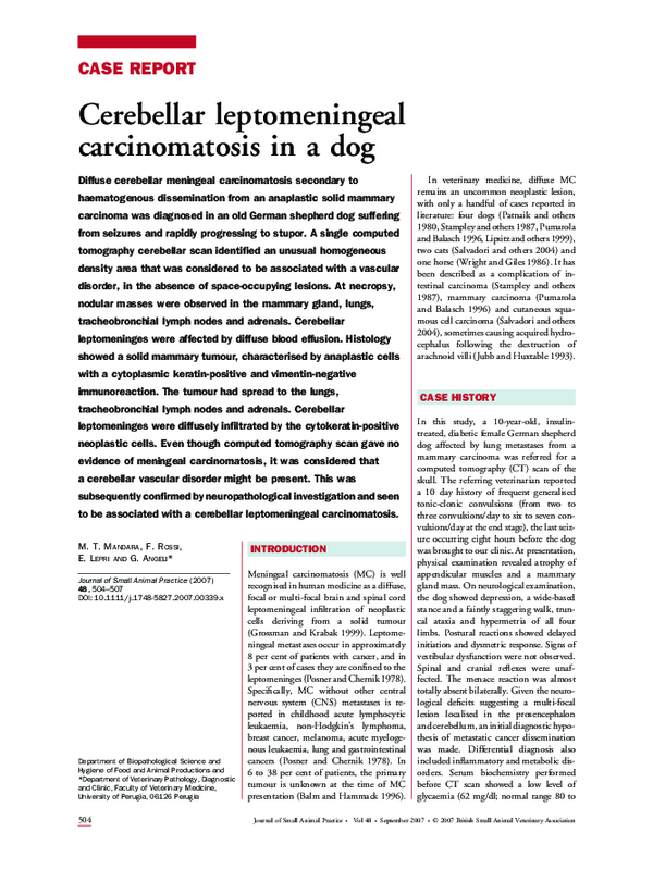 (PDF) Cerebellar leptomeningeal carcinomatosis in a dog