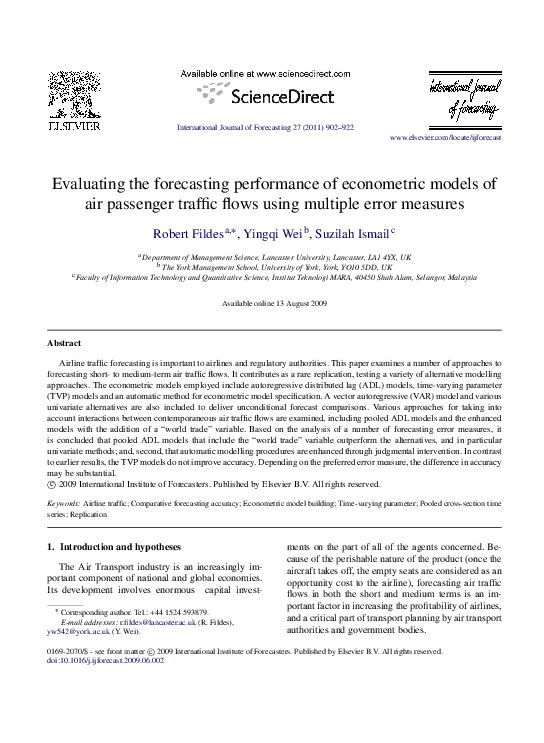 Pdf Evaluating The Forecasting Performance Of Econometric Models Of