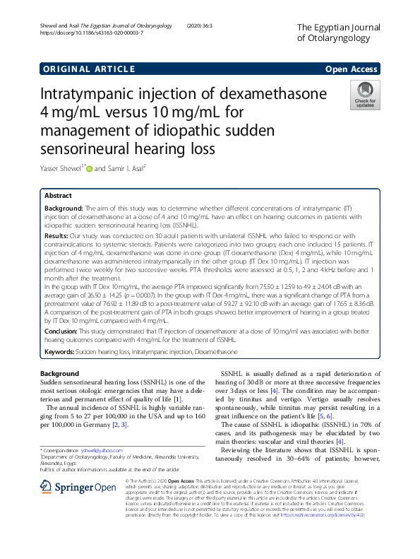 (PDF) Intratympanic injection of dexamethasone 4 mg/mL versus 10 mg/mL ...