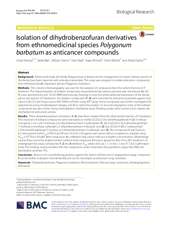 (PDF) Isolation of dihydrobenzofuran derivatives from ethnomedicinal ...