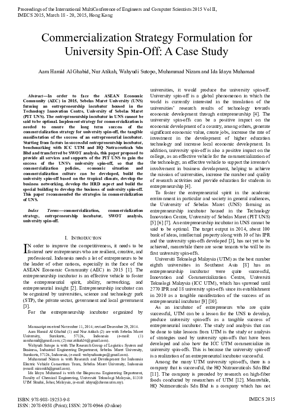 (PDF) Commercialization Strategy Formulation for University Spin-Off: A ...