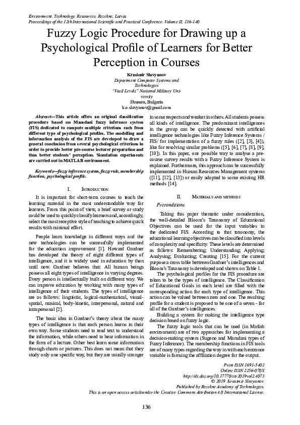 (PDF) Fuzzy Logic Procedure for Drawing Up a Psychological Profile of ...