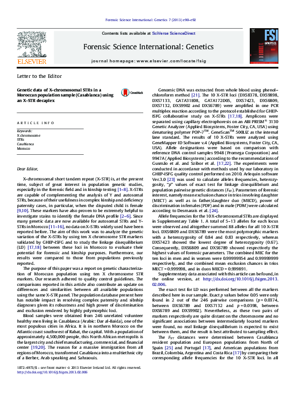 (PDF) Genetic data of X-chromosomal STRs in a Moroccan population ...