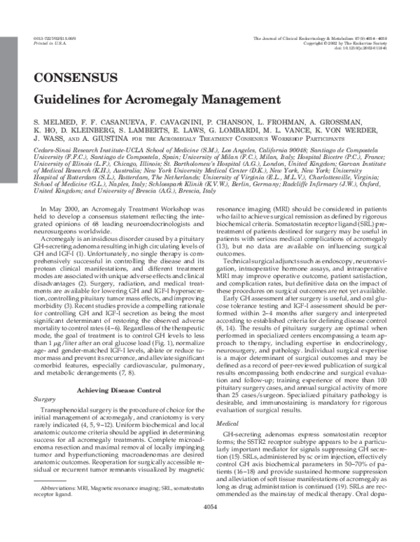 (PDF) CONSENSUS Guidelines for Acromegaly Management