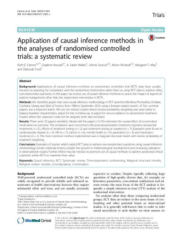 Pdf Application Of Causal Inference Methods In The Analyses Of