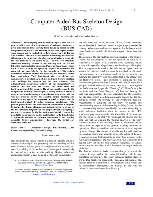 (PDF) Computer Aided Bus Skeleton Design, (BUS-CAD)