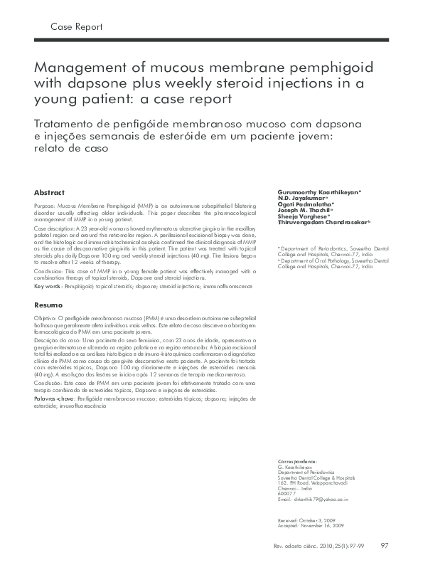 (PDF) Management of mucous membrane pemphigoid with dapsone plus weekly ...