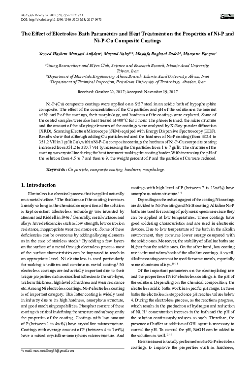 (PDF) The Effect of Electroless Bath Parameters and Heat Treatment on the Properties of Ni-P and ...