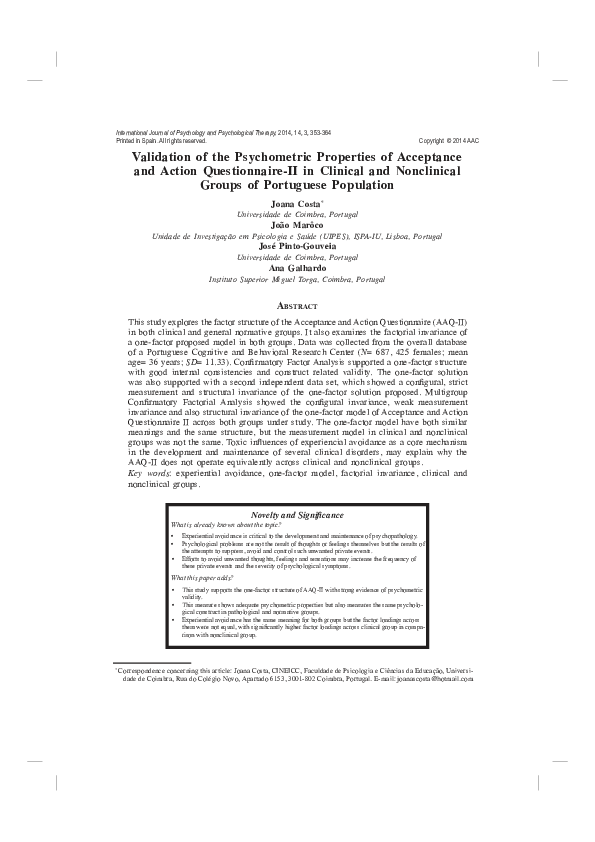 (PDF) Validation of the psychometric properties of cognitive fusion ...
