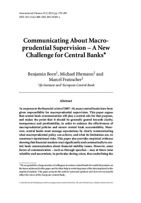 (PDF) Communicating About Macro-prudential Supervision - A New ...