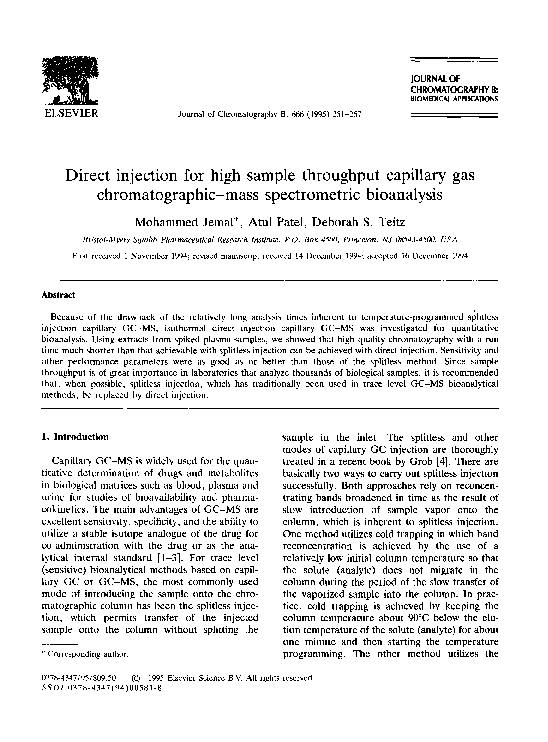 (PDF) Direct injection for high sample throughput capillary gas ...