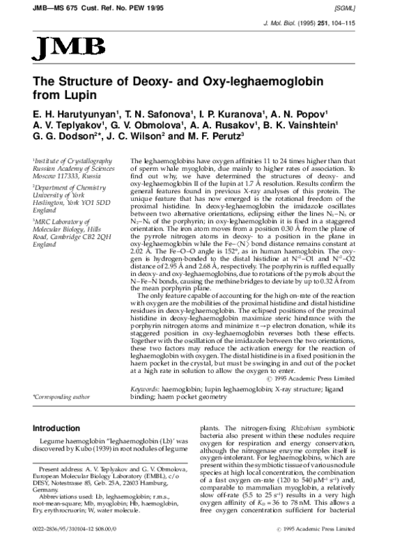 (PDF) The Structure of Deoxy- and Oxy-leghaemoglobin from Lupin
