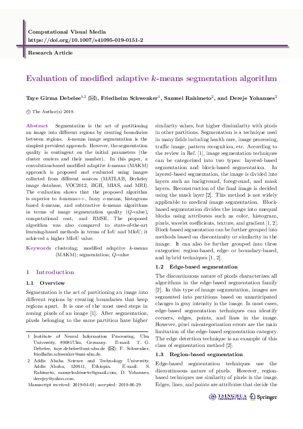 (PDF) Evaluation of modified adaptive k-means segmentation algorithm
