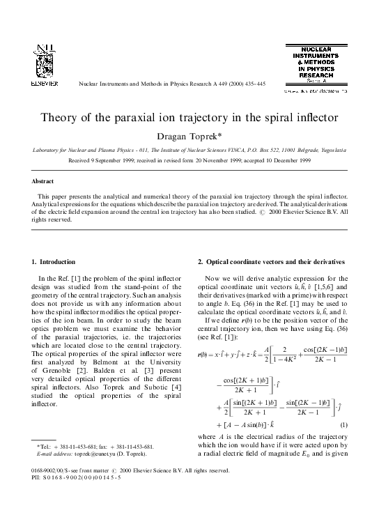 (PDF) Theory of the paraxial ion trajectory in the spiral inflector