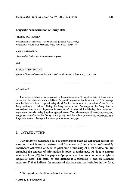 (PDF) Linguistic summarization of fuzzy data