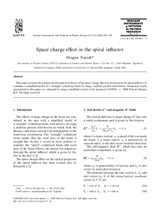 (PDF) Space charge effect in the spiral inflector