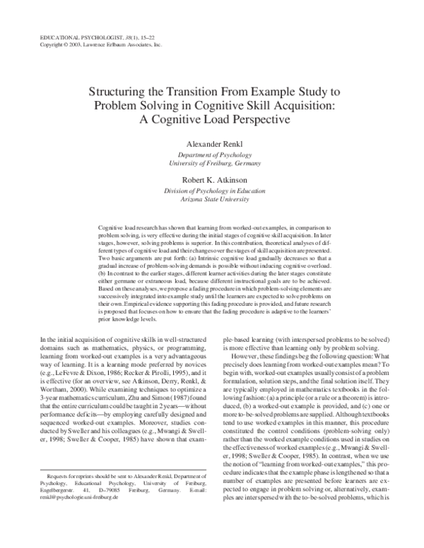 (PDF) Structuring the transition from example study to problem solving in cognitive skill ...
