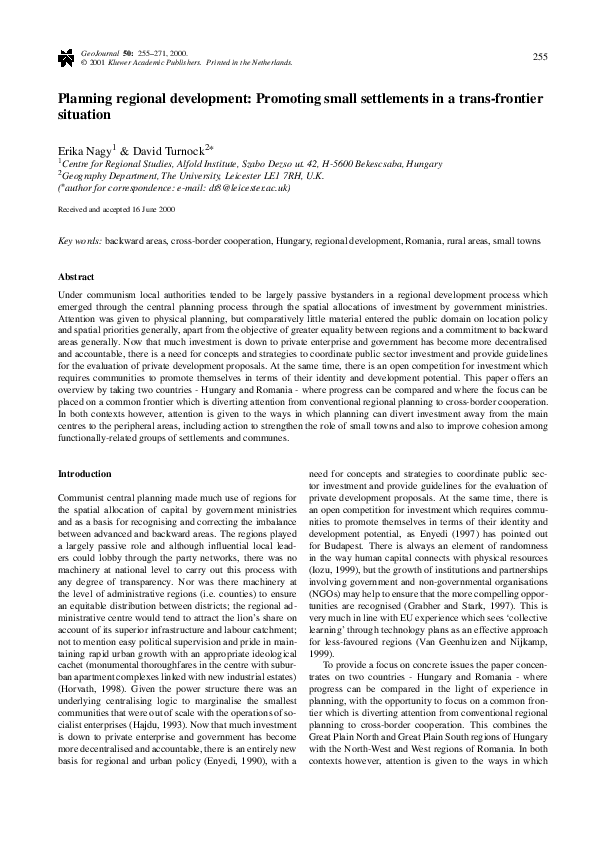 (PDF) Planning regional development: Promoting small settlements in a ...