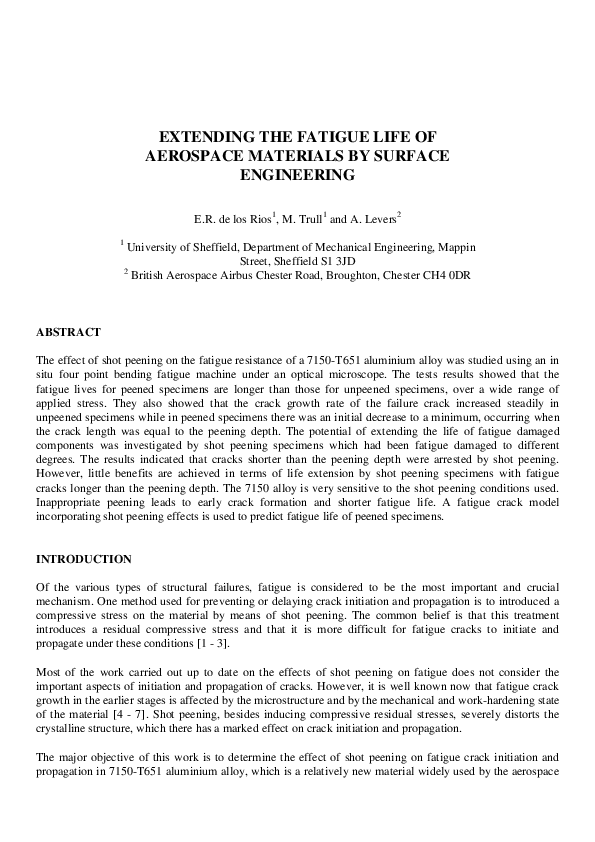 (PDF) Extending the fatigue life of aerospace materials by surface ...