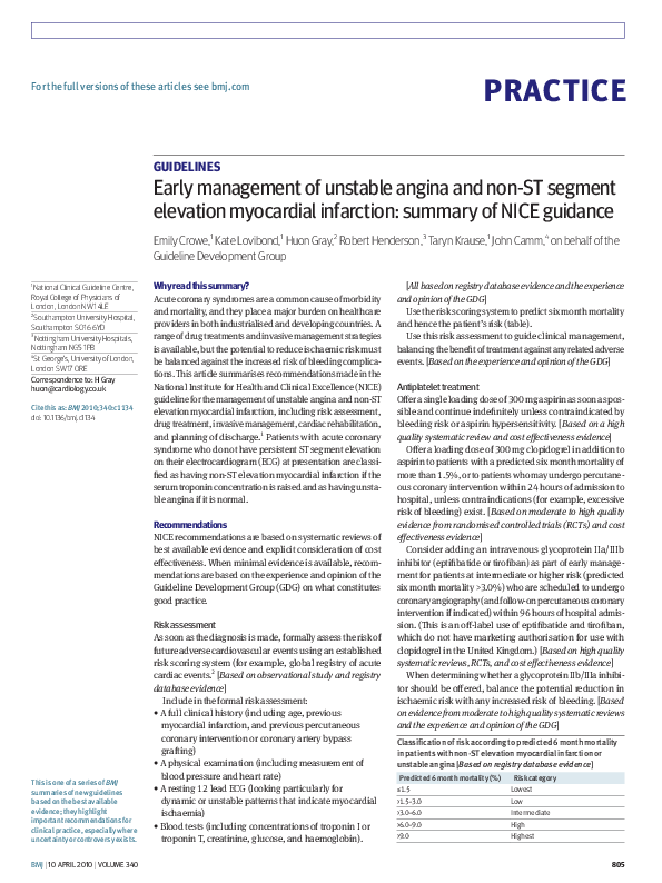 (PDF) Early management of unstable angina and non-ST segment elevation ...