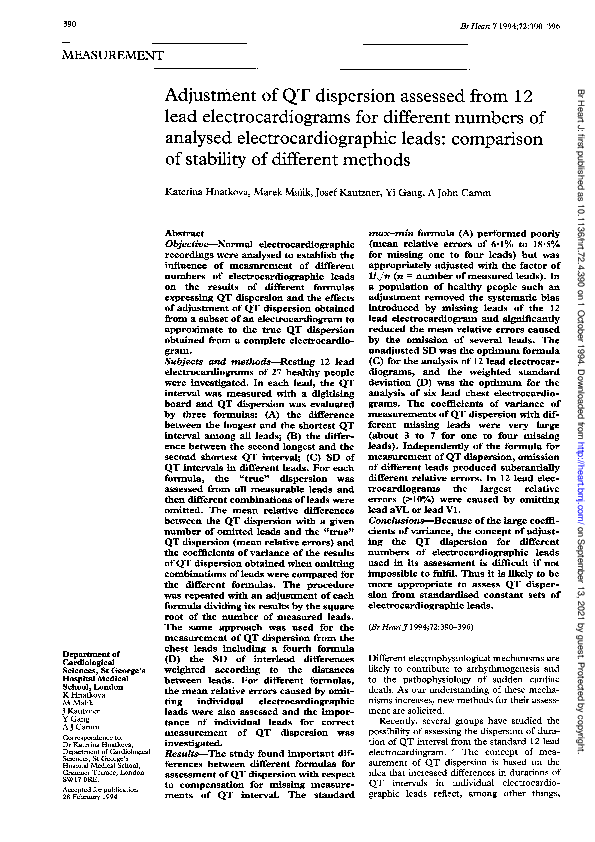 (PDF) Adjustment of QT dispersion assessed from 12 lead ...