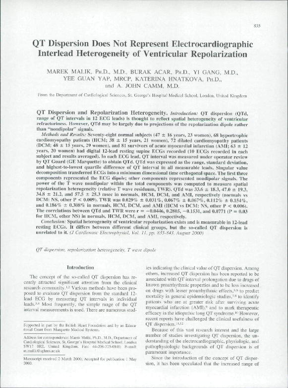 (PDF) QT Dispersion vs. Electrocardiographic Repolarization Heterogeneity