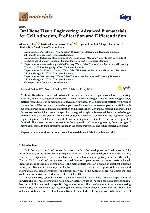 (PDF) Oral Bone Tissue Engineering: Advanced Biomaterials for Cell ...