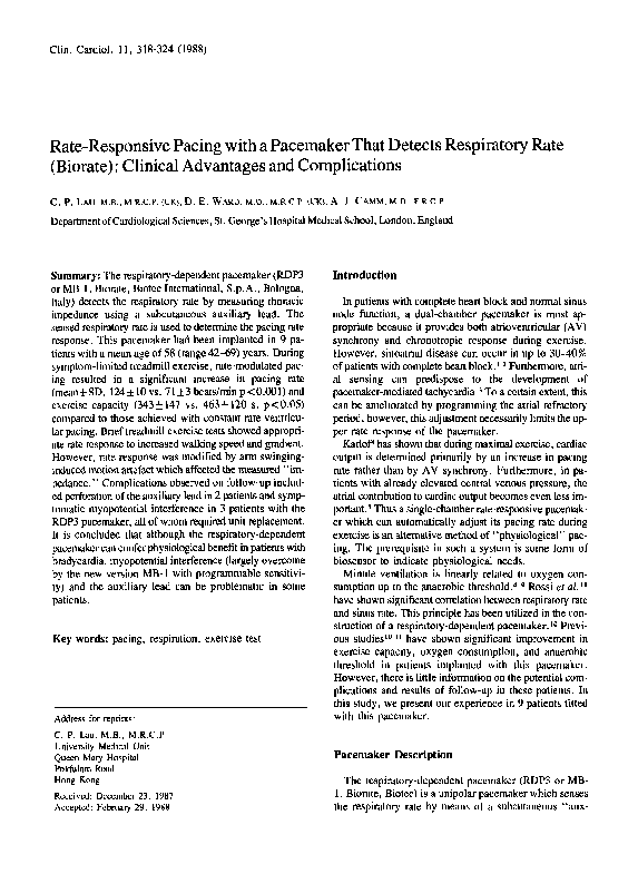(PDF) Rate-responsive pacing with a pacemaker that detects respiratory ...