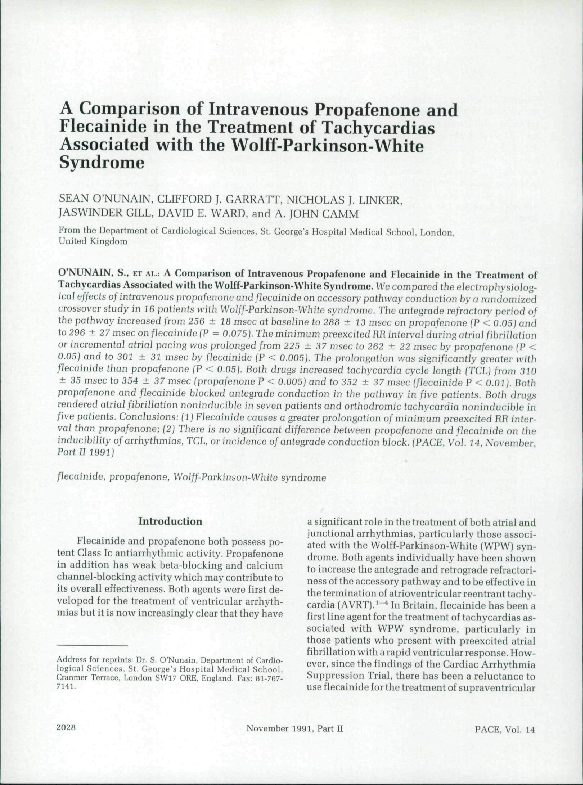 (PDF) A Comparison of Intravenous Propafenone and Flecainide in the ...