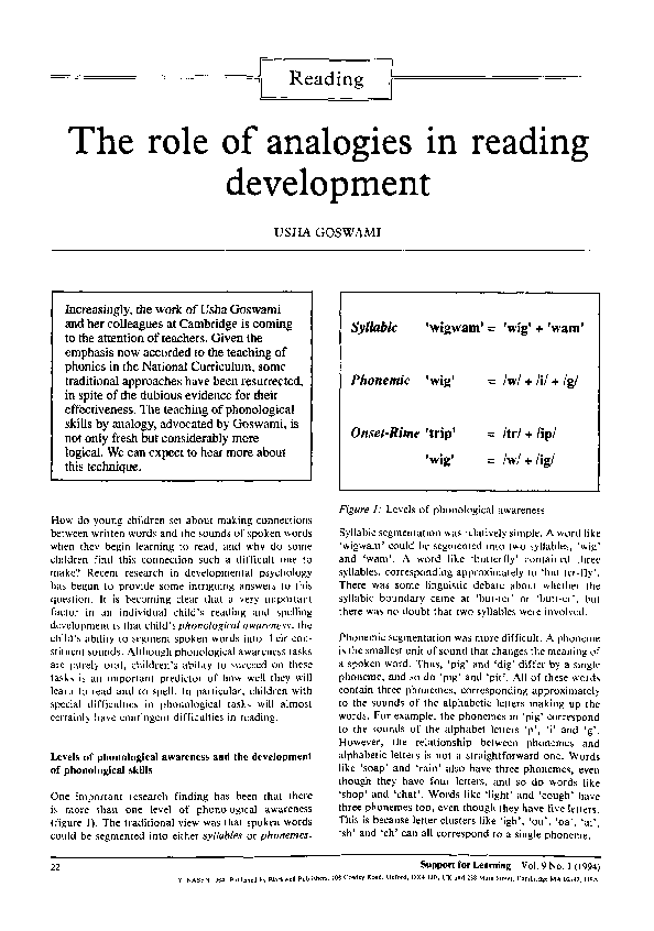 (PDF) The role of analogies in reading development | Usha Goswami ...