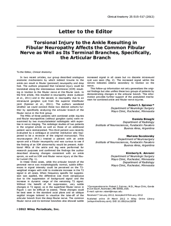 (PDF) Torsional injury to the ankle resulting in fibular neuropathy ...
