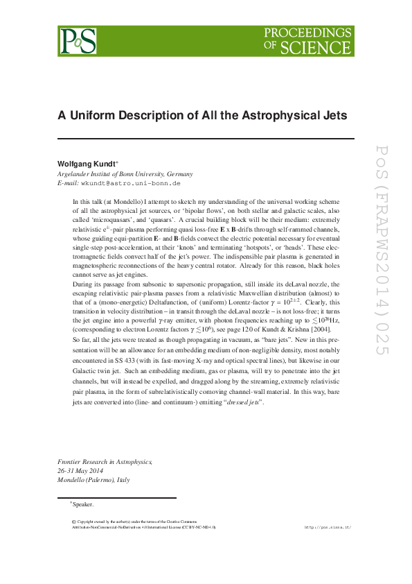 (PDF) A Uniform Description of All the Astrophysical Jets