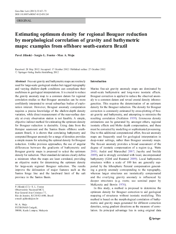 (PDF) Estimating optimum density for regional Bouguer reduction by ...
