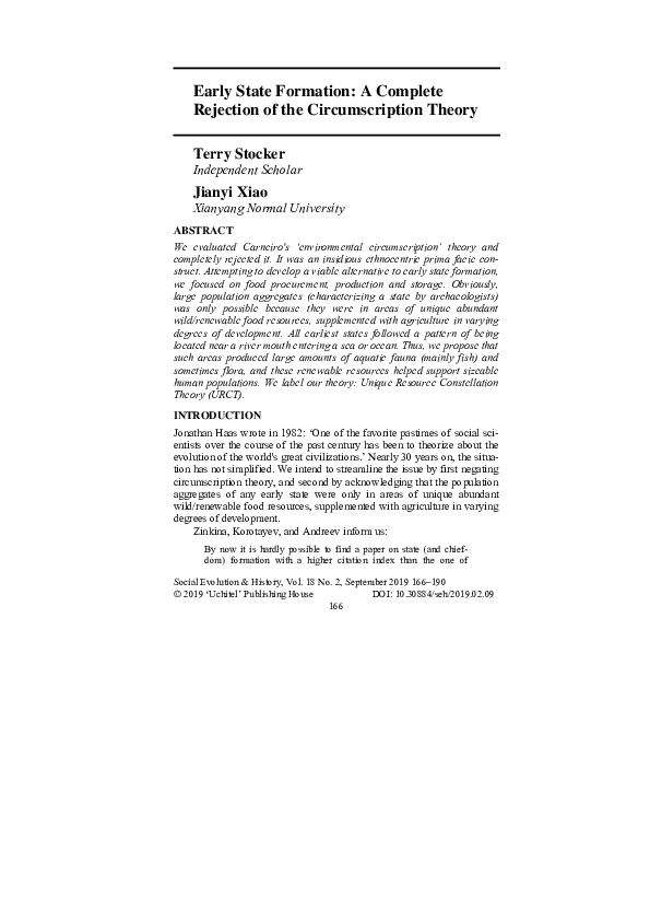 (PDF) Early State Formation: A Complete Rejection of the ...