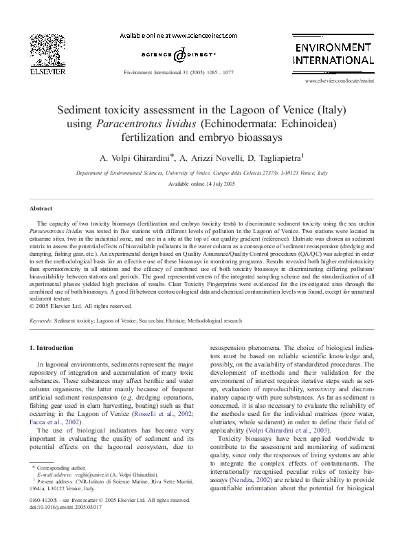 (PDF) Sediment toxicity assessment in the Lagoon of Venice (Italy ...