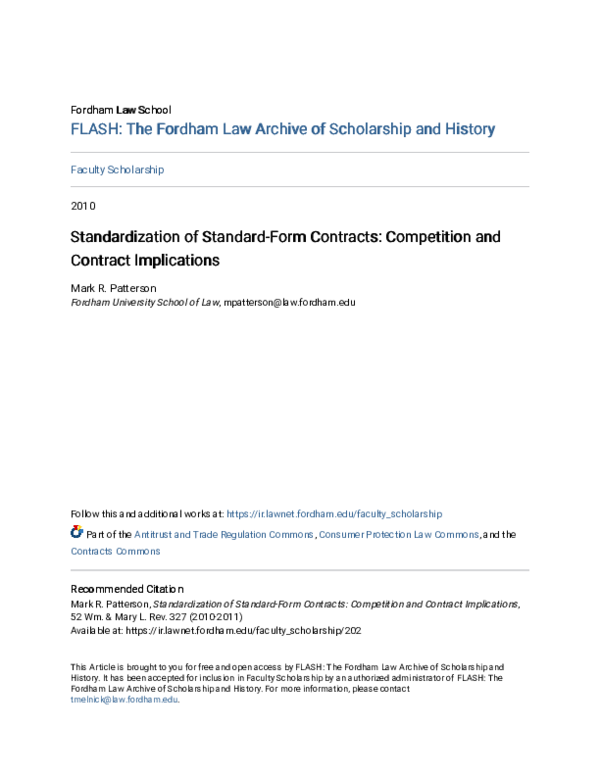 (PDF) Standardization of Standard-Form Contracts: Competition and ...