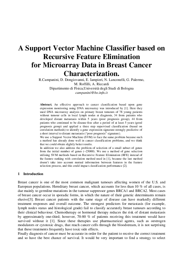 (PDF) A Support Vector Machine Classifier based on Recursive Feature Elimination for Microarray ...
