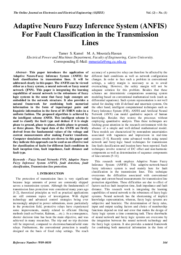 (PDF) Adaptive Neuro Fuzzy Inference System (ANFIS) For Fault Classification in the Transmission ...
