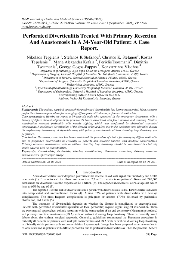 (PDF) Perforated Diverticulitis Treated With Primary Resection And ...