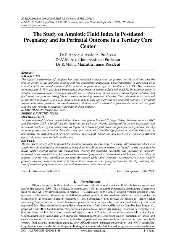 (PDF) The Study on Amniotic Fluid Index in Postdated Pregnancy and Its ...