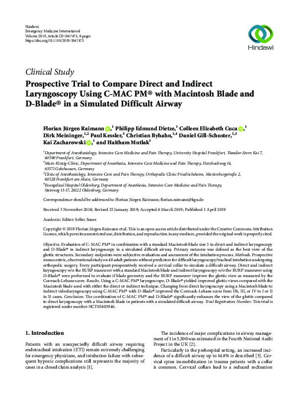 (PDF) Prospective Trial to Compare Direct and Indirect Laryngoscopy ...