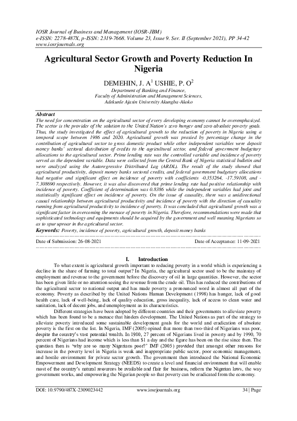 Pdf Agricultural Sector Growth And Poverty Reduction In Nigeria 3843