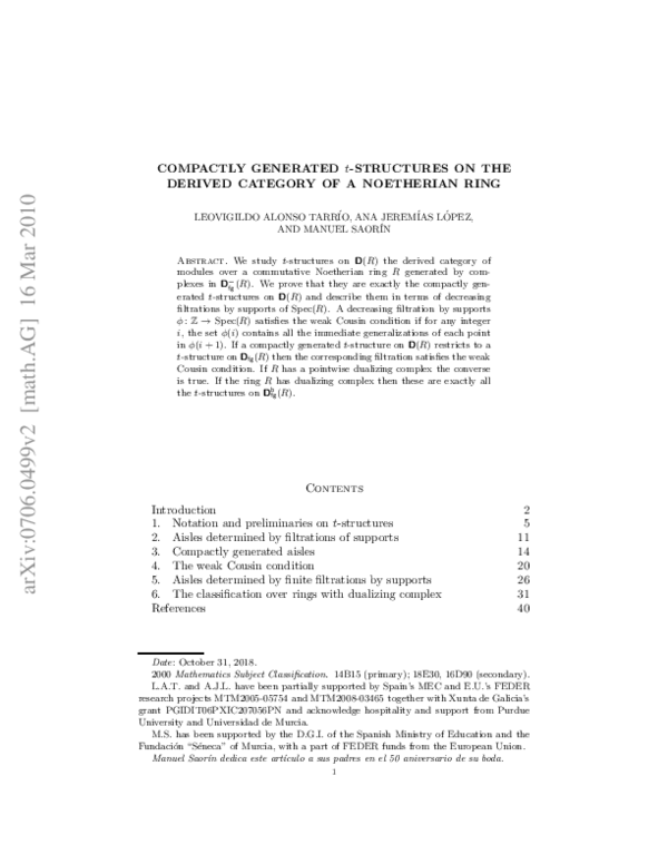 (PDF) Classifying Compactly generated t-structures on the derived ...