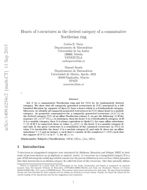 (PDF) Hearts of t-structures in the derived category of a commutative ...