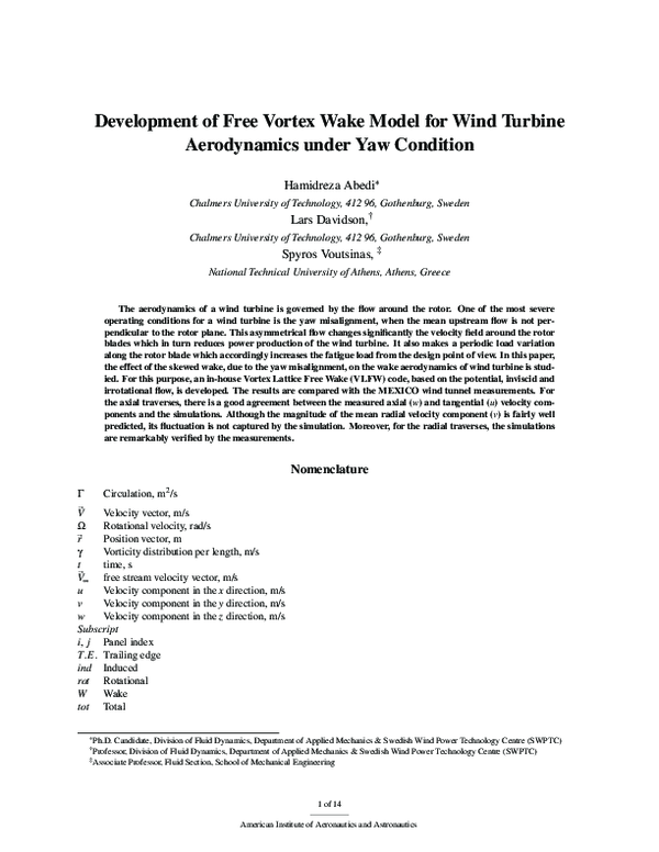 (PDF) Development of Free Vortex Wake Model for Wind Turbine ...