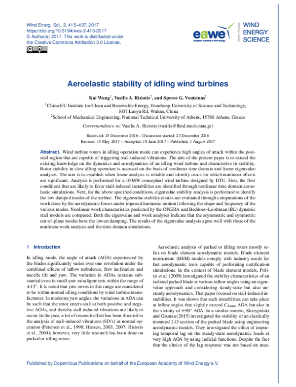 (PDF) Aeroelastic Stability of Idling Wind Turbines